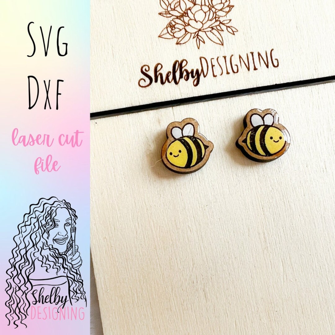 Svg Cute Bumblebee Stud Earrings, Glowforge SVG Earrings, Cute Bumblebee Earrings SVG, Laser Cut ...