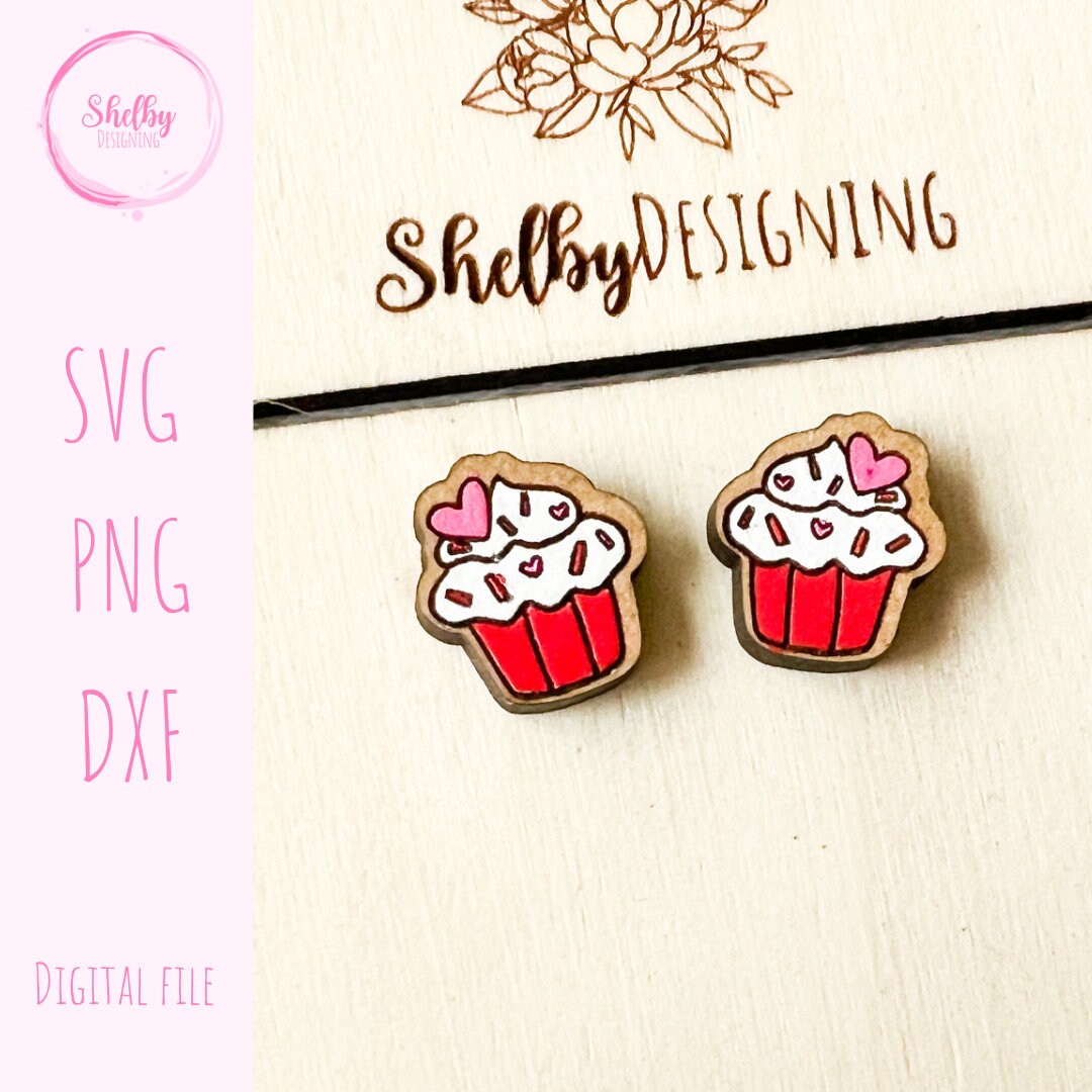 Valentines Day Cupcake Earrings SVG File Cupcake Heart Vday - Etsy