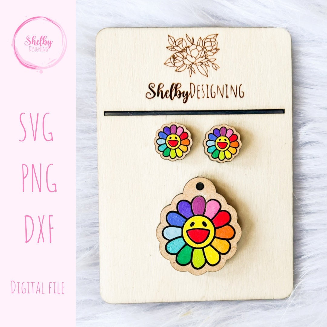 Cute Rainbow Smiley Stud/dangle Earrings Glowforge Svg File, Rainbow ...