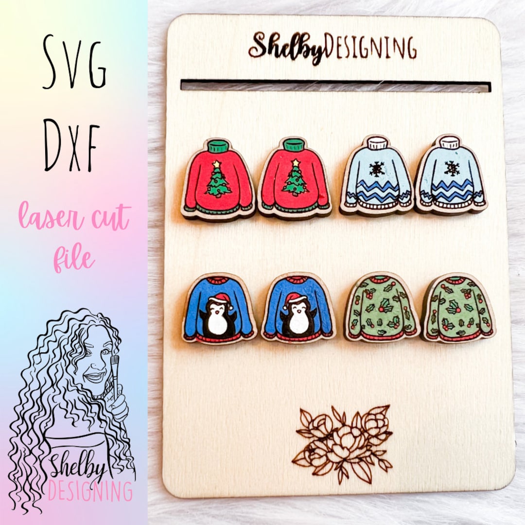 Ugly Christmas Sweater Stud Earring SVG Bundle, Glowforge Stud Earrings ...