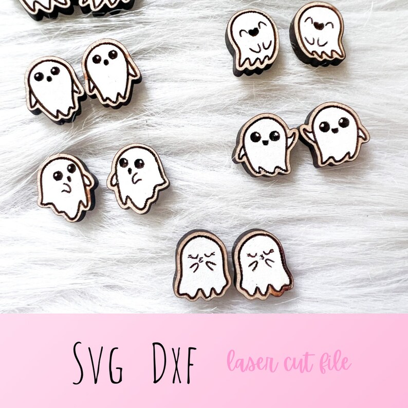 Cute Kawaii Ghost Stud Earrings Bundle SVG DXF Laser Cut File ...