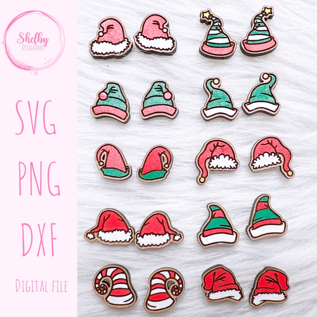 BIG Christmas Santa/elf Hat Stud Bundle Set SVG Earrings, Glowforge ...