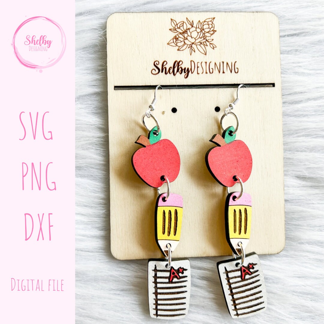 Cute School Teacher Dangle Earrings SVG File for Glowforge, SVG Apple ...