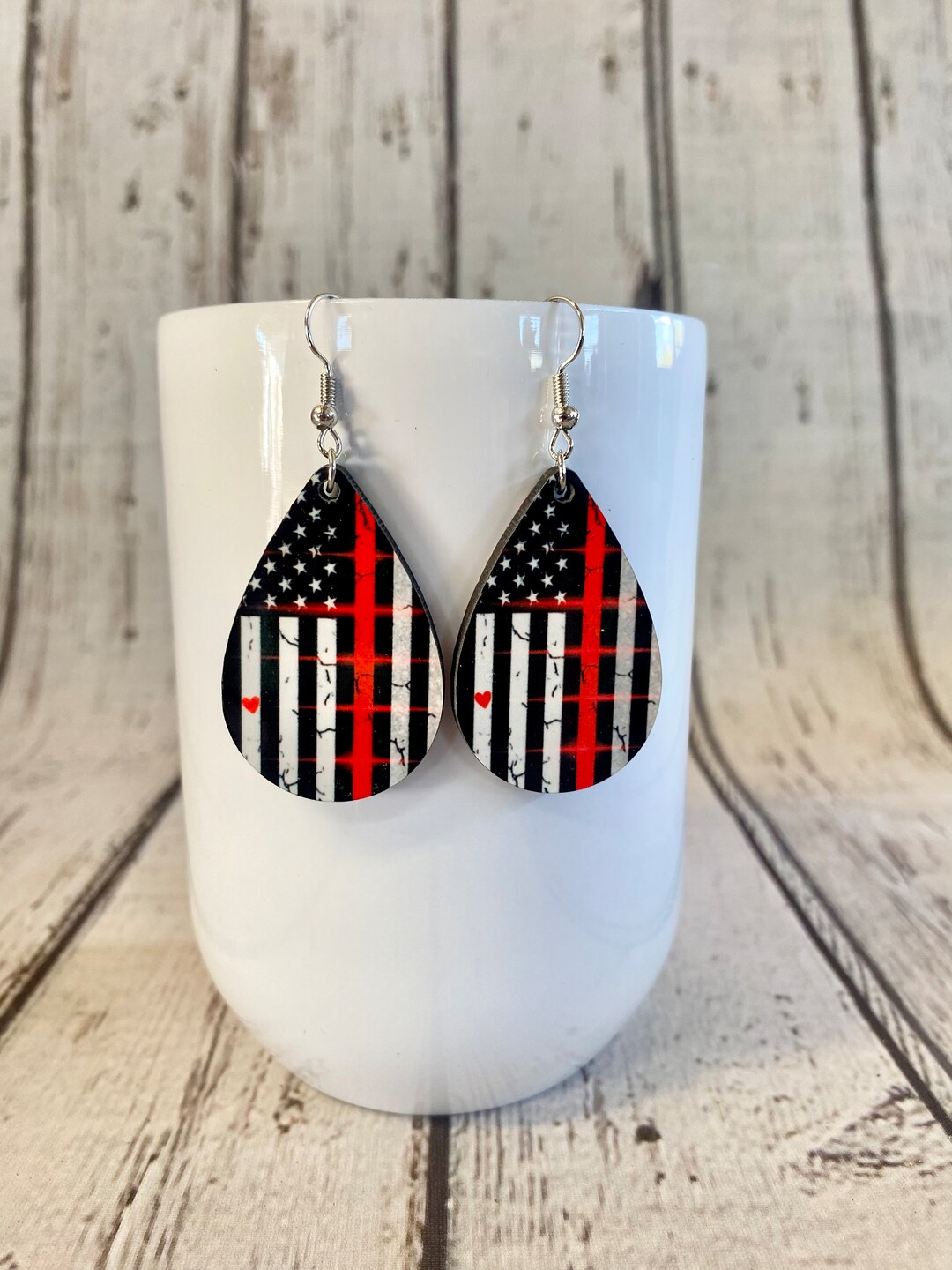 Handmade Firefighter Wood Teardrop Dangle Earrings, Firefighter Earrings, Fire Wife, Gift for ...