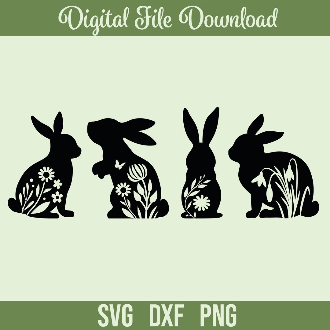 Rabbit SVG Bundle, Floral Bunnies for Digital Download, Spring Svg ...