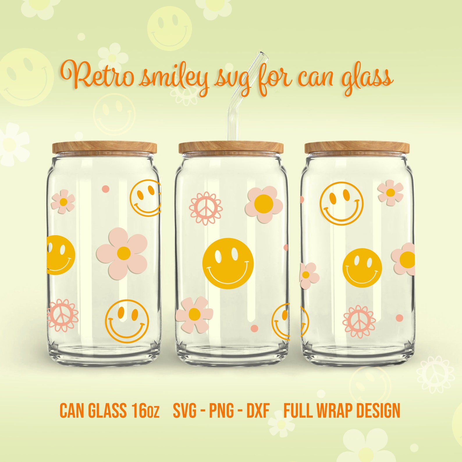 Retro Smiley SVG, 70er Jahre Grooviger Stil, Hippie Blumen, Libbey Glas ...