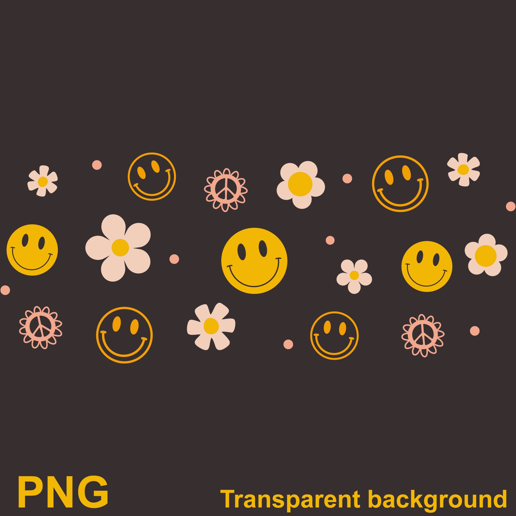 Retro Smiley SVG, 70er Jahre Grooviger Stil, Hippie Blumen, Libbey Glas ...