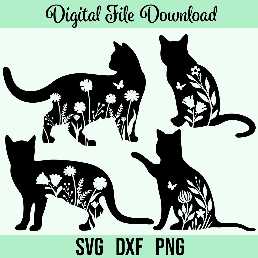 Floral Katze SVG Bundle, Katzen Für Digitalen Download, Frühling Svg ...