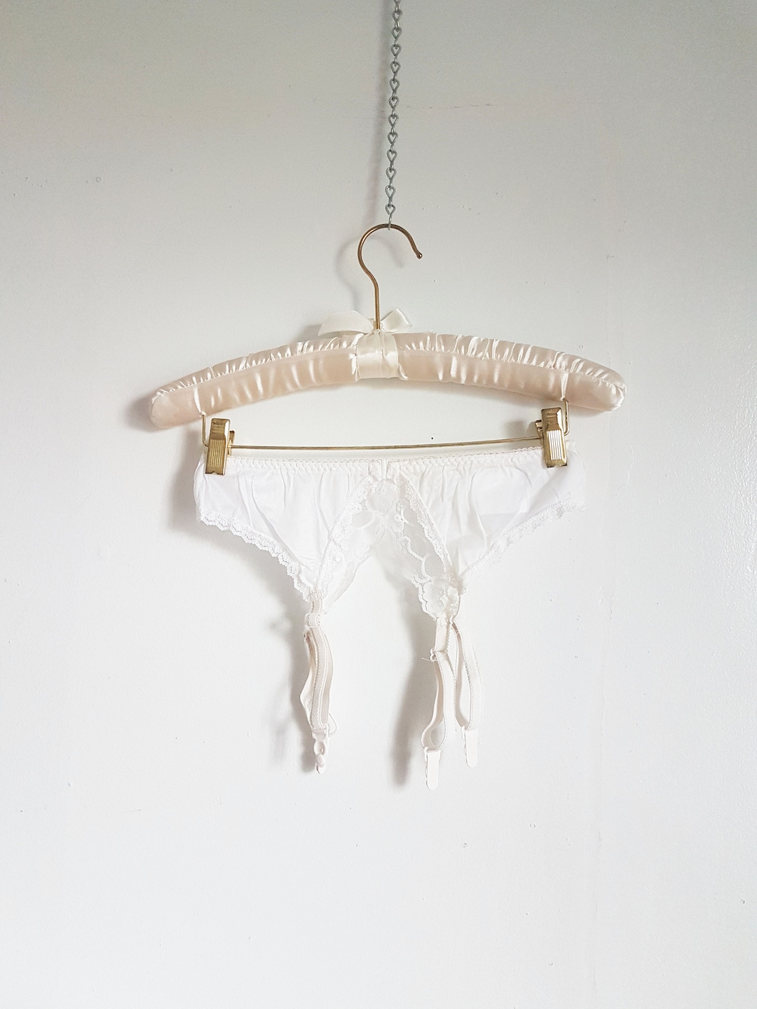 1970s Vintage White Lace Garter Belt, Deadstock French Lingerie (M/L ...