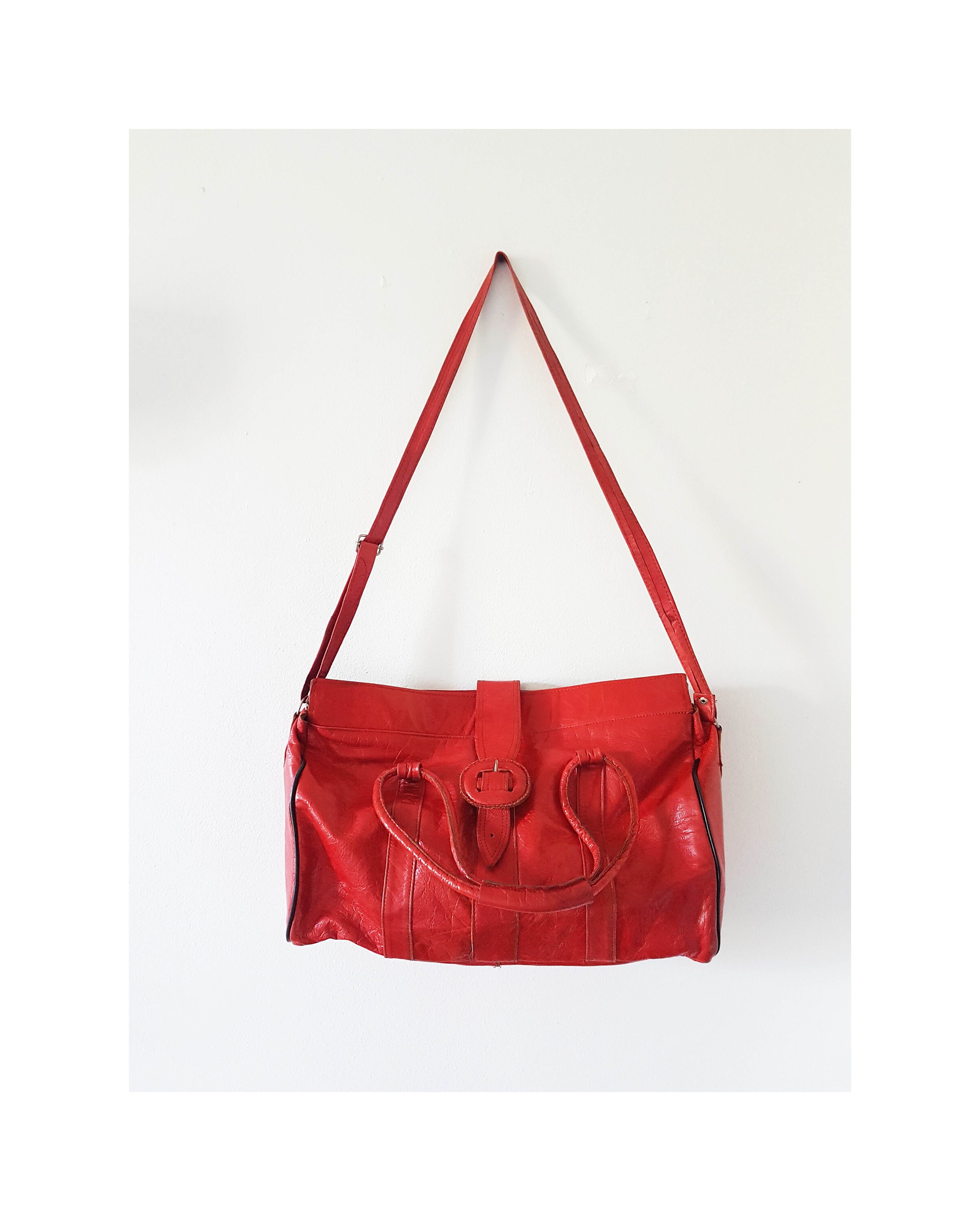 Vintage Distressed Red Leather Large Crossbody Bag. Red Leather ...