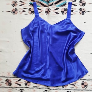 Vintage Sapphire Blue Satin Lingerie Camisole, Size L Blue Satin ...