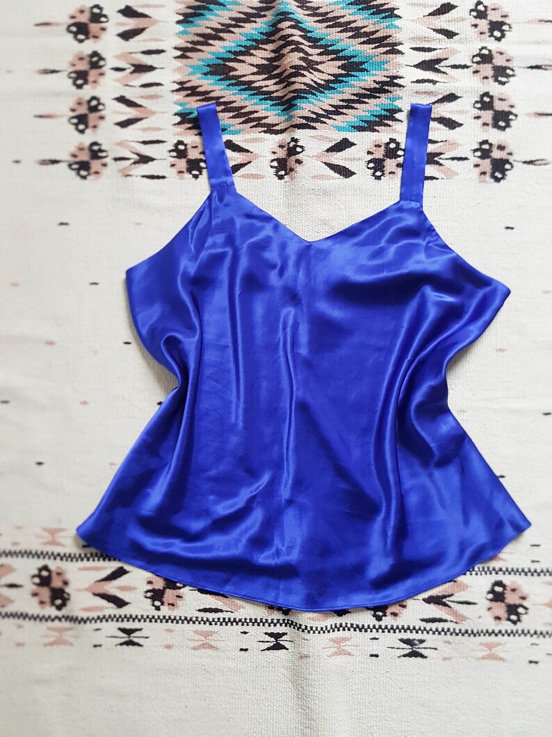 Vintage Sapphire Blue Satin Lingerie Camisole, Size L Blue Satin ...