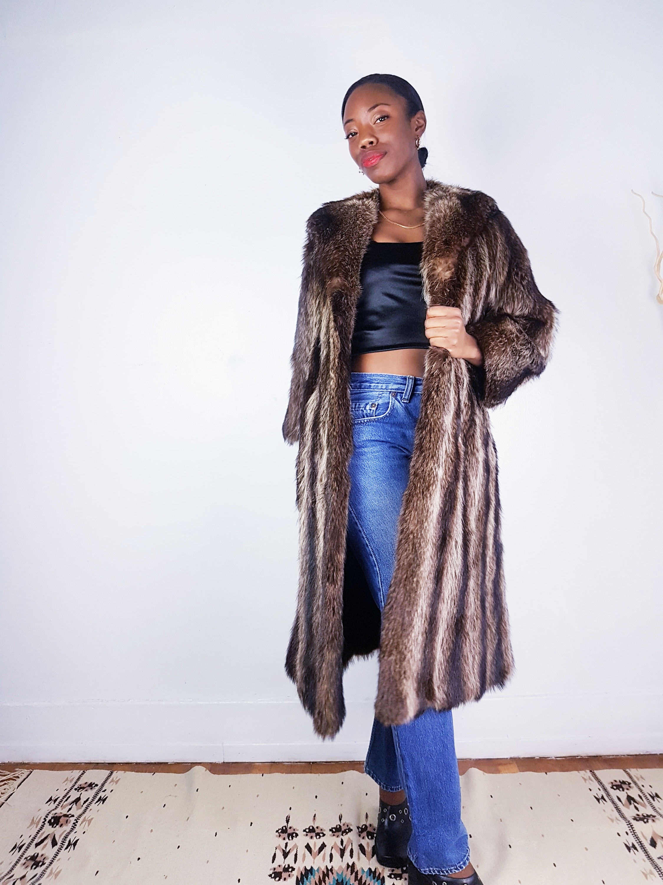 Vintage Brown Fur Coat Long Real Fur Coat Size S Full Length - Etsy