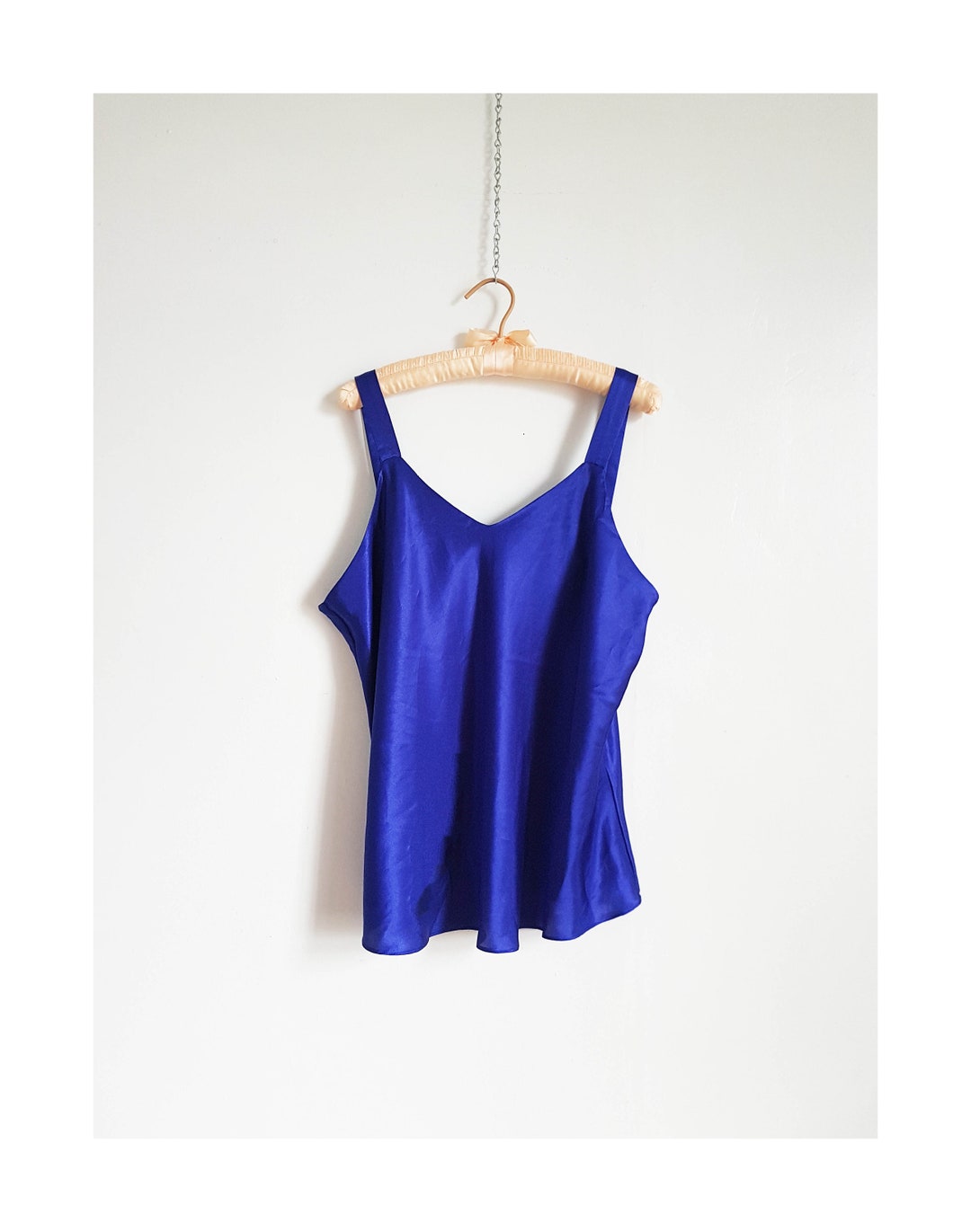 Vintage Sapphire Blue Satin Lingerie Camisole, Size L Blue Satin ...