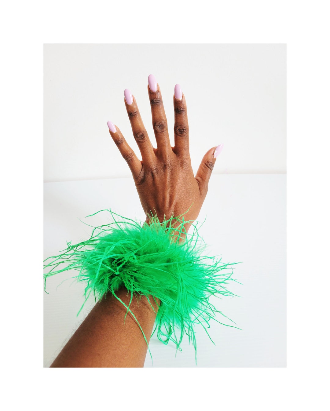 Bright Green 90s Fluffy Feather Cuff, Emerald Green Ostrich Feather ...