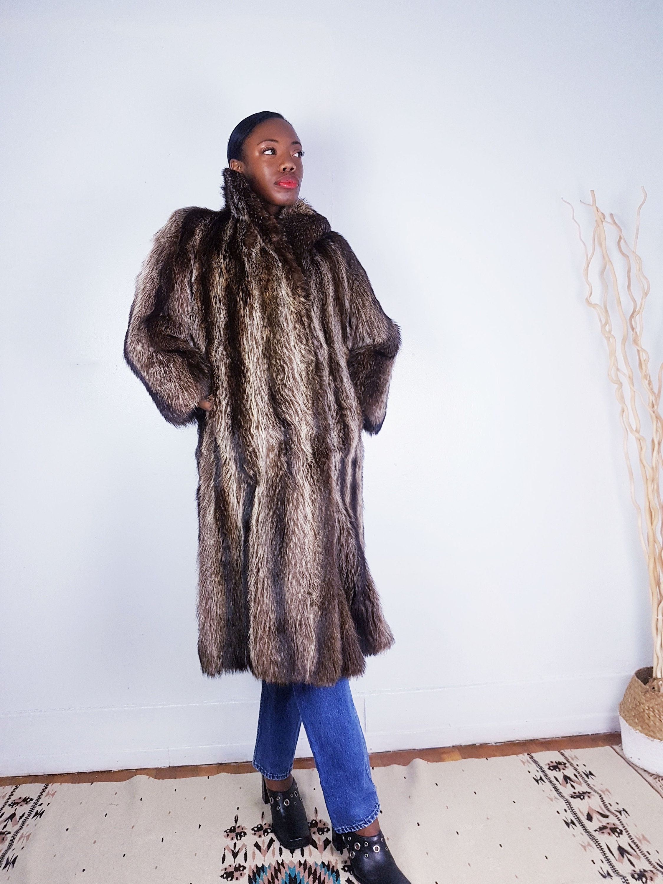 Vintage Brown Fur Coat Long Real Fur Coat Size S Full Length - Etsy