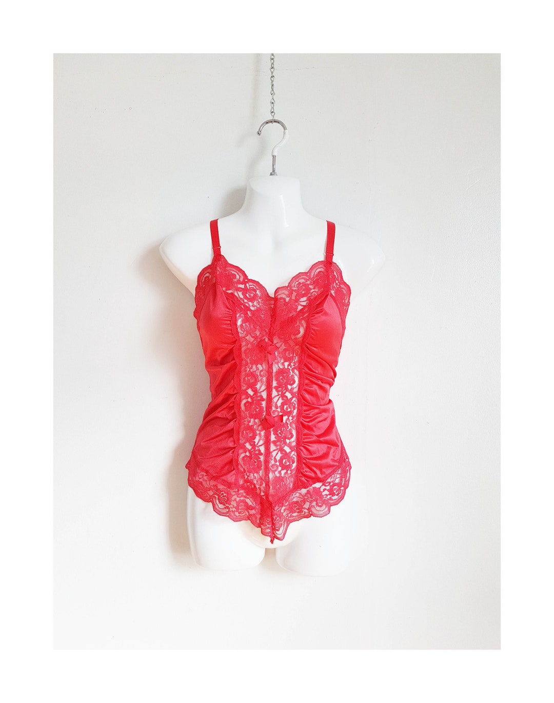 Vintage Delicate Red Lace Lingerie Camisole, Size S Red Lace Camisole ...