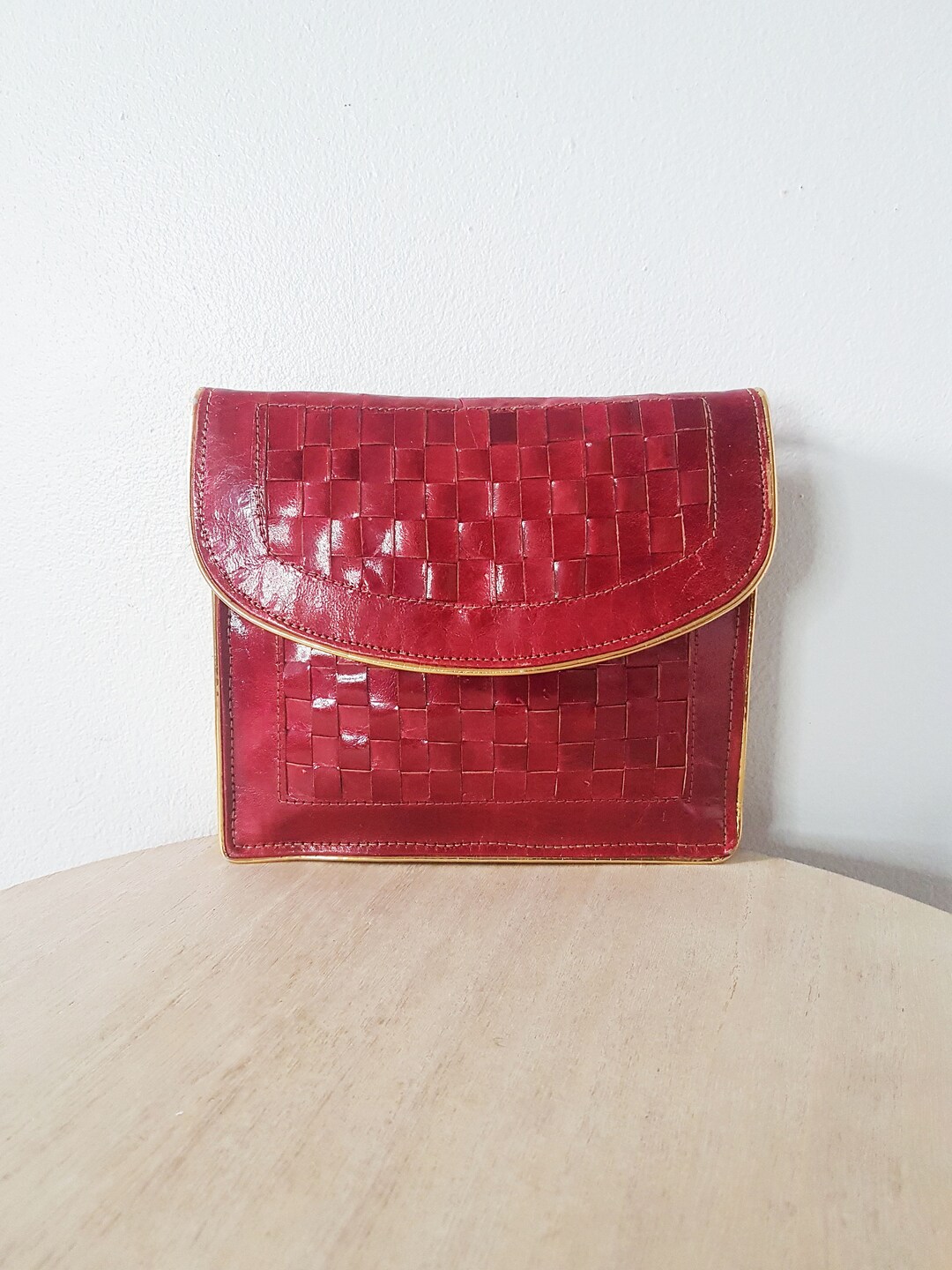 Vintage Dark Red Woven Leather Crossbody Bag Burgundy Woven - Etsy