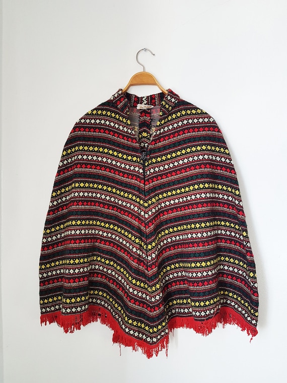 1970s Vintage Red Wool Poncho, Made in USA, Red Wool … - Gem