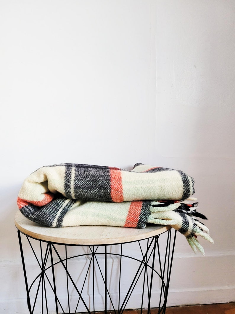 Vintage Plaid Wool Throw Blanket, Vintage Green Black Red Wool Blanket, Plaid Wool Throw Blanket ...