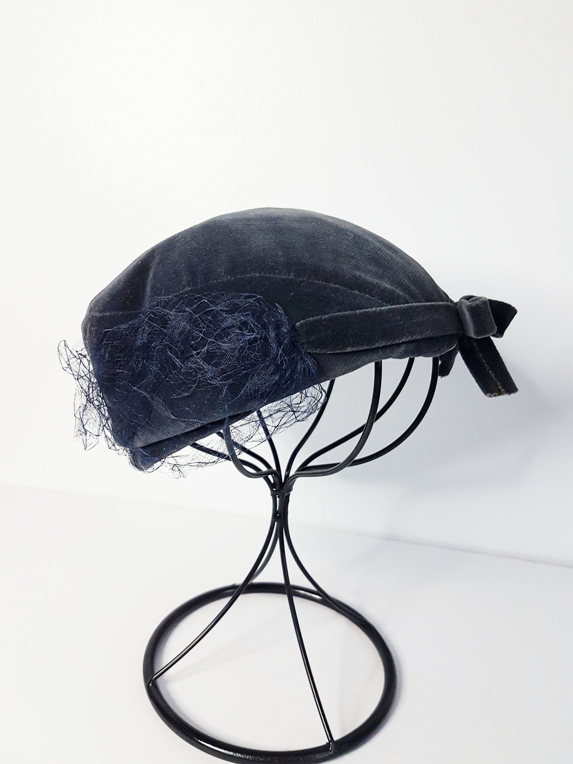 1950s Georgette De Treze Paris Velvet Hat, Navy Blue Half Hat - Etsy
