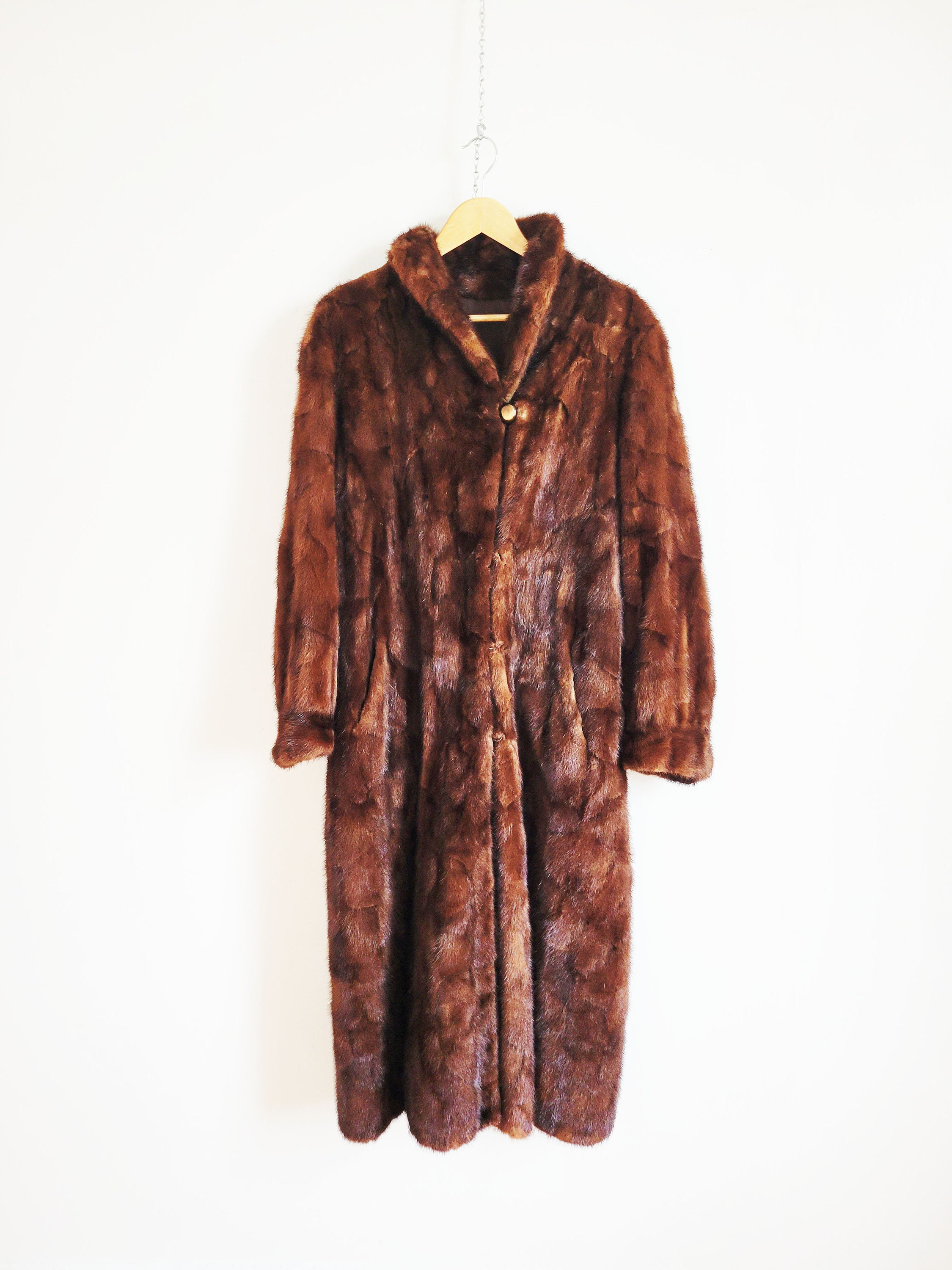 Mob Wife Mink Fur Coat, Brown Mink Fur Coat Size L, Full Length Fur ...