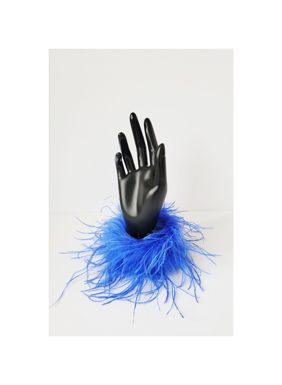 Sapphire Blue Feather Cuffs, Ostrich Feather Cuff, 90s Style Fluffy ...