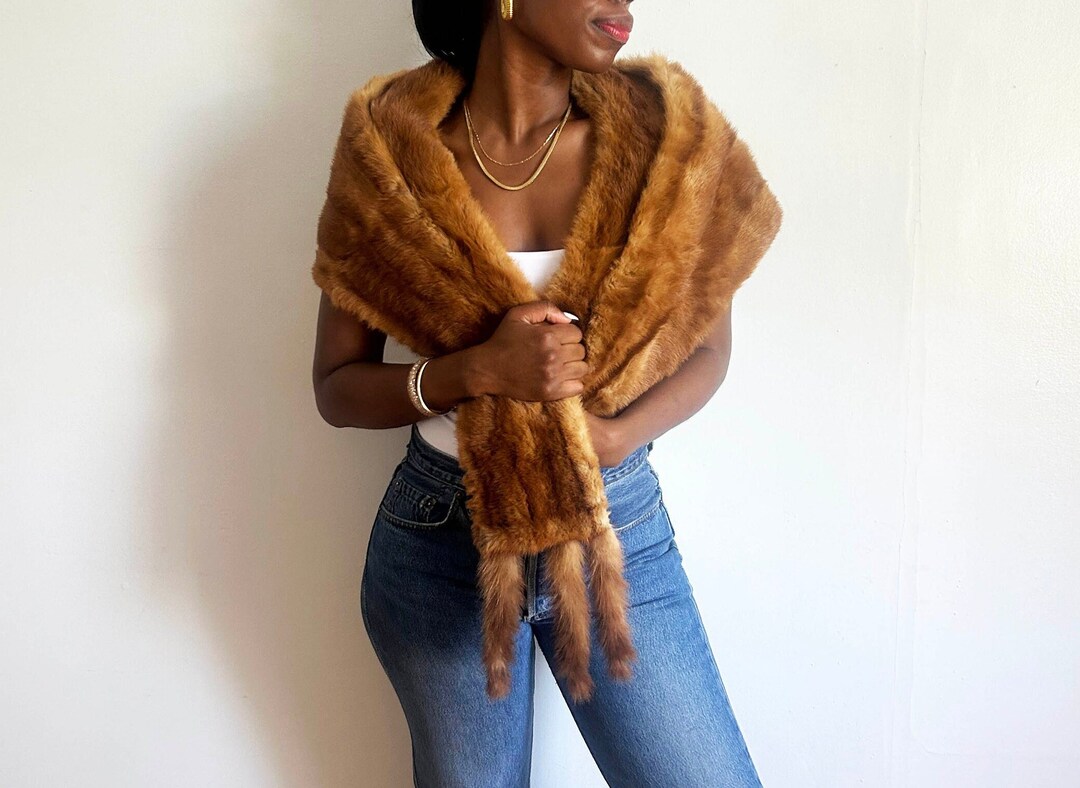 1960s Vintage Mink Stole, Brown Mink Fur Shawl, Vintage Mink Fur Scarf ...