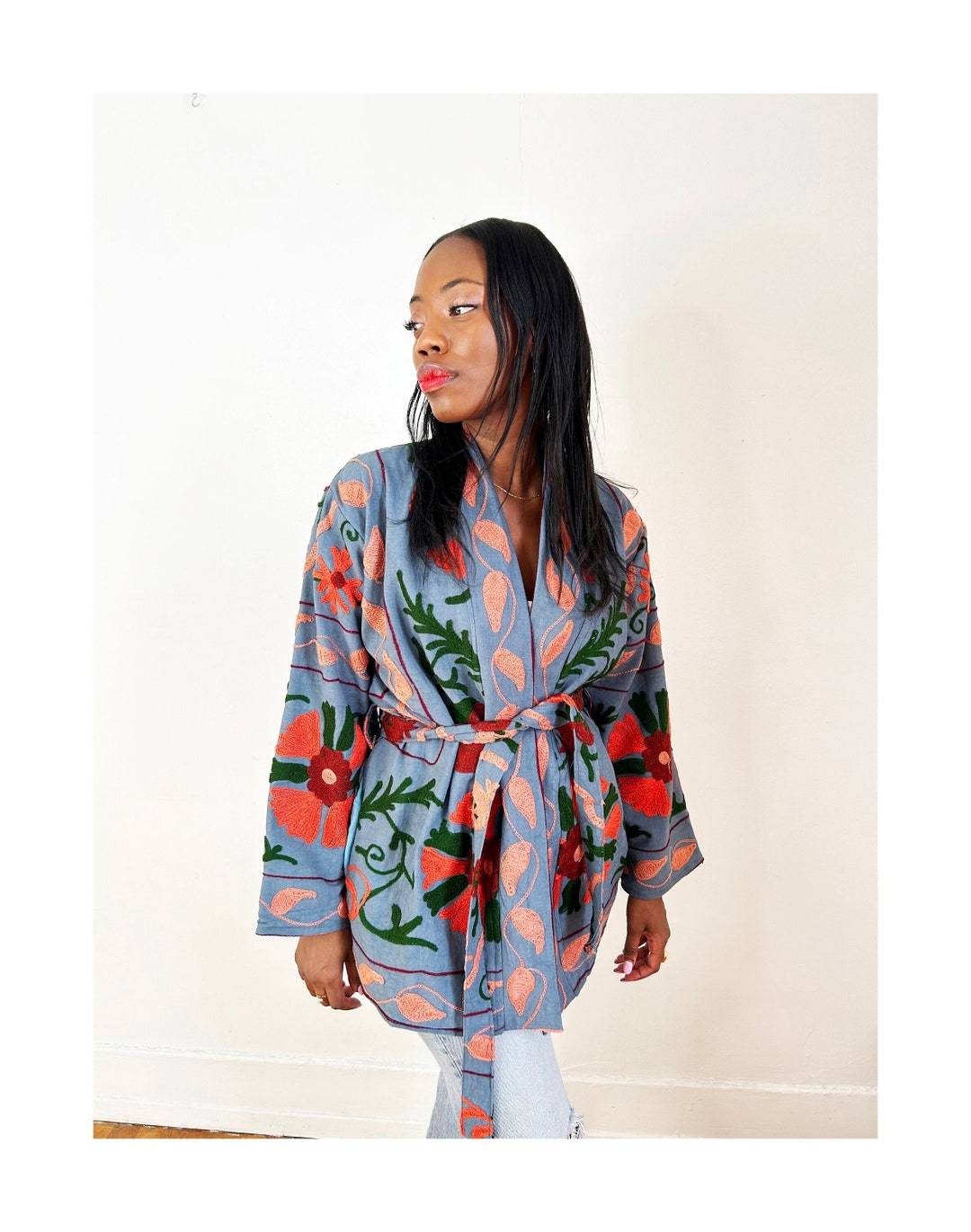 Bohemian Handmade Floral Jacket, Hand Emroidered Suzani Cotton Jacket ...