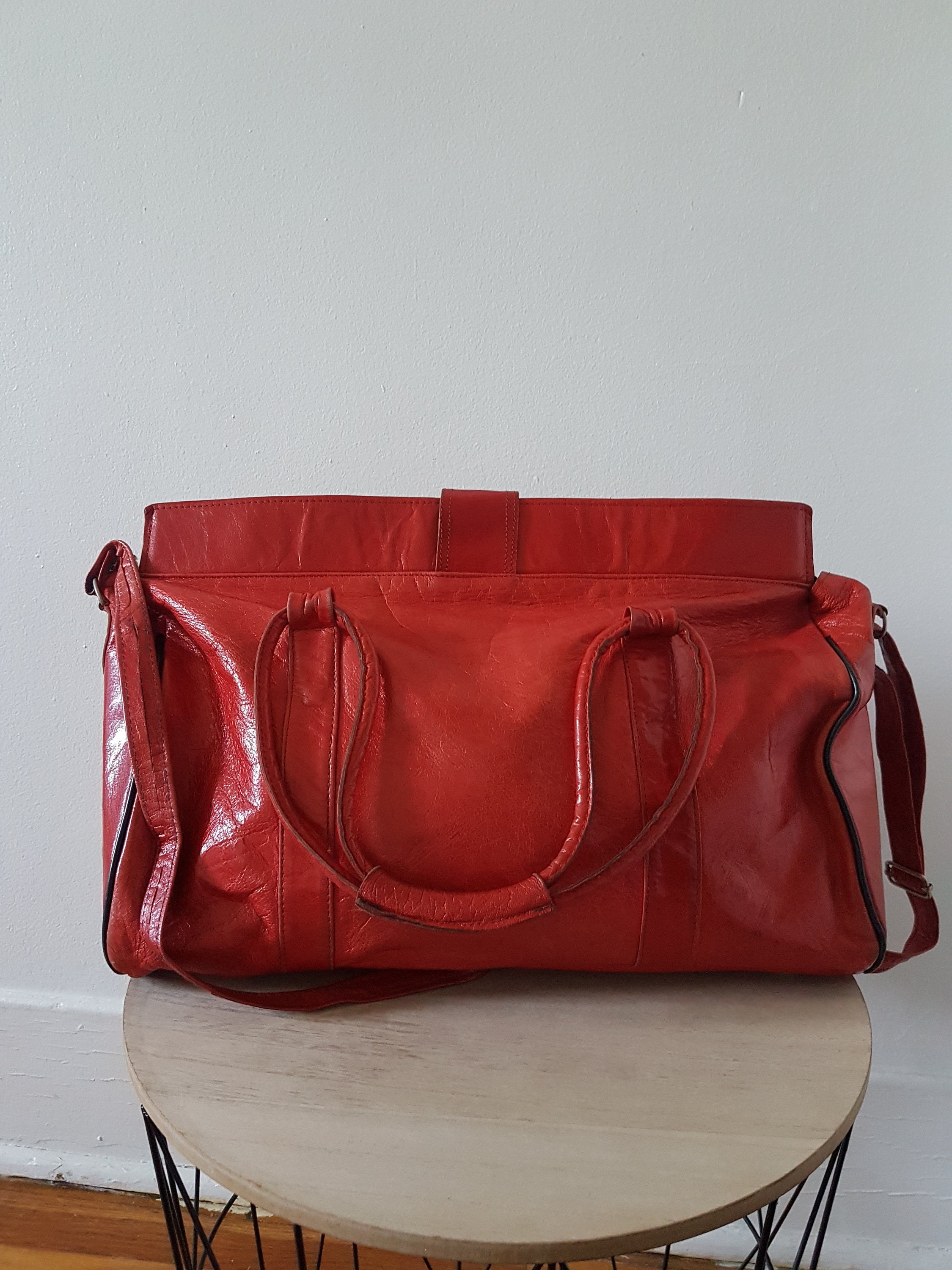 Vintage Distressed Red Leather Large Crossbody Bag. Red Leather ...