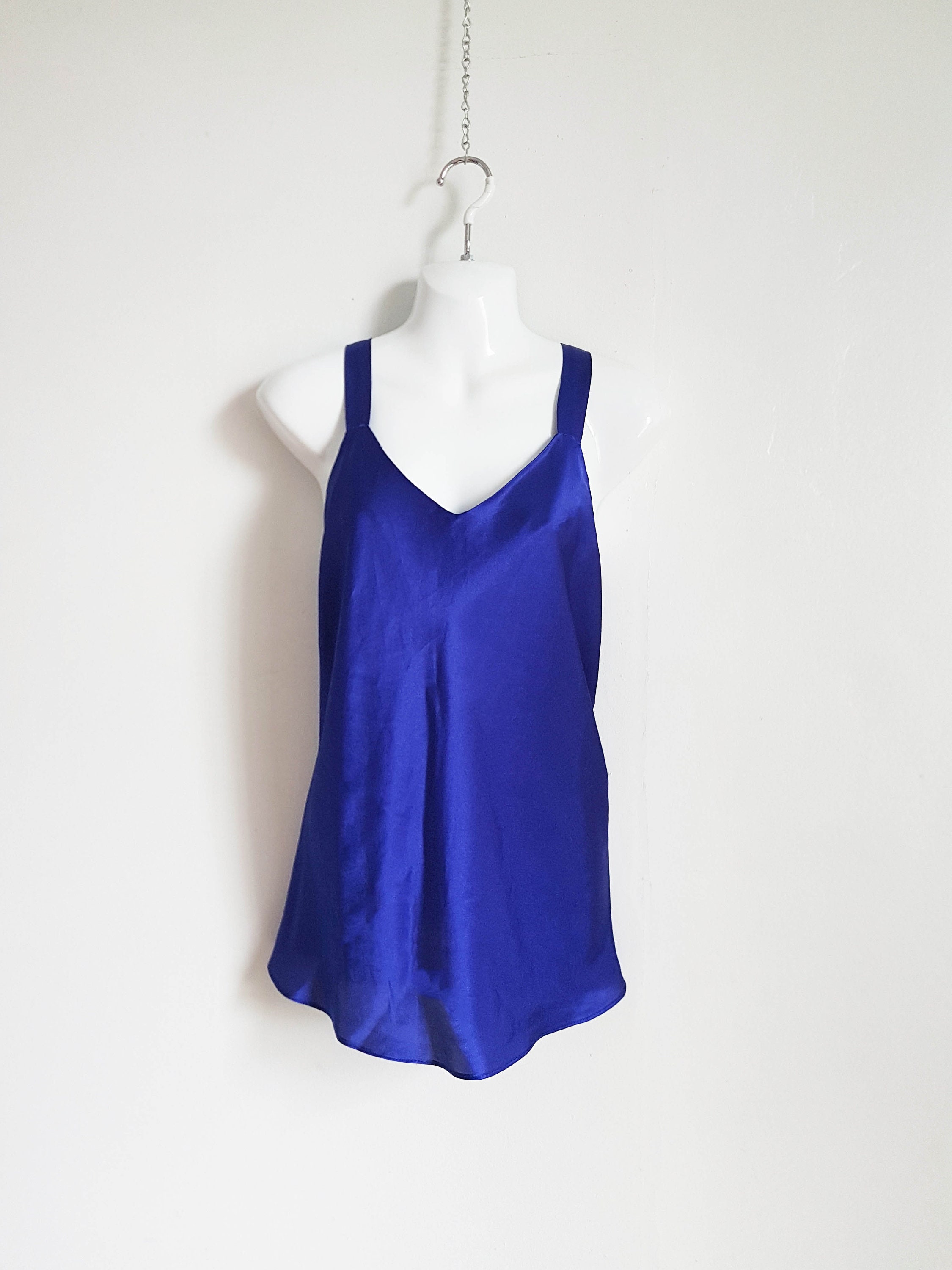 Vintage Sapphire Blue Satin Lingerie Camisole, Size L Blue Satin ...