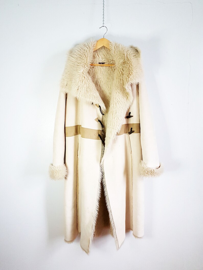 Y2K Vintage Penny Lane Faux Fur Coat, Boho Faux Fur 70s Style Coat, Suzani Afghan Style Hood ...
