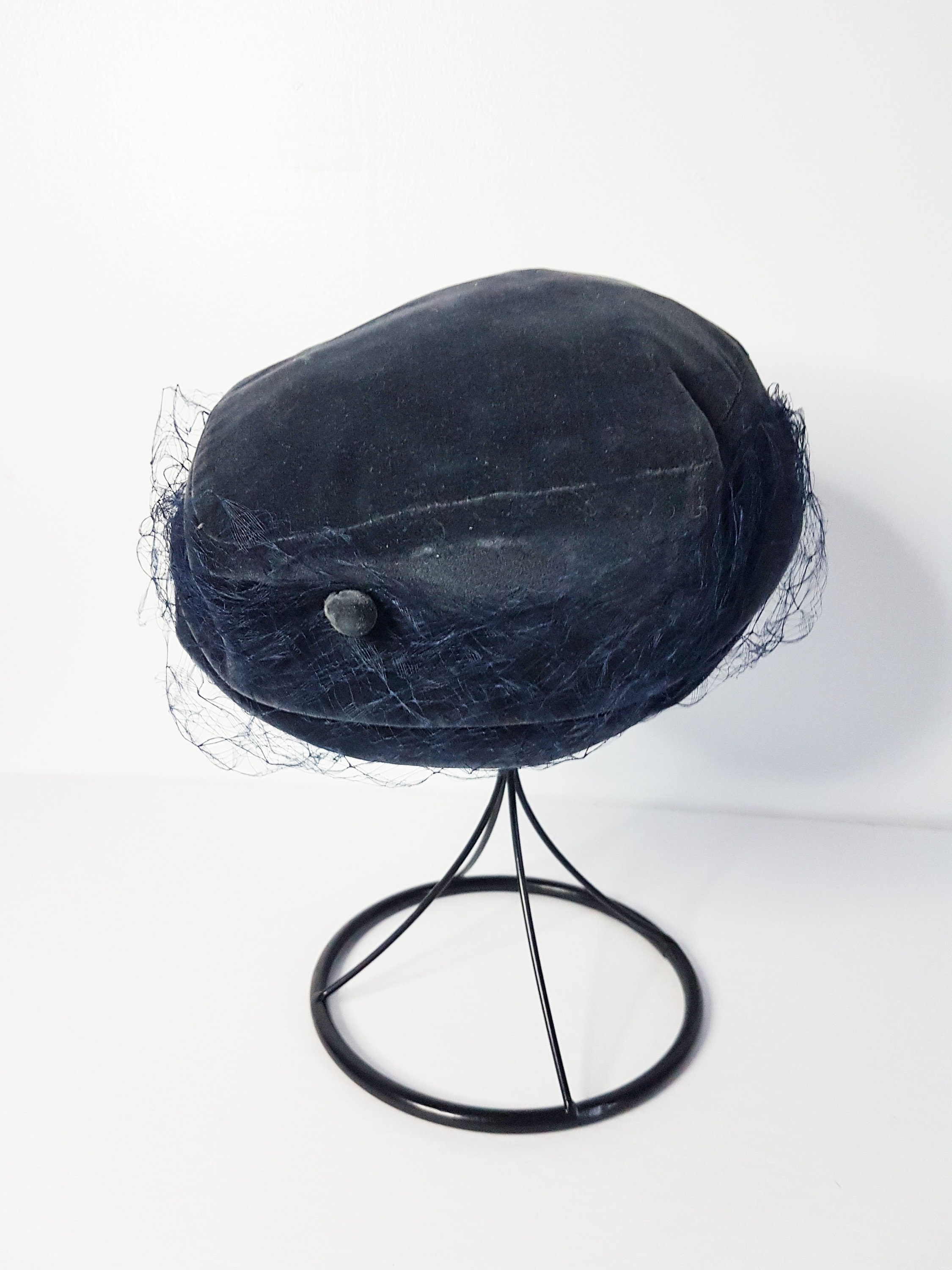 1950s Georgette De Treze Paris Velvet Hat, Navy Blue Half Hat - Etsy