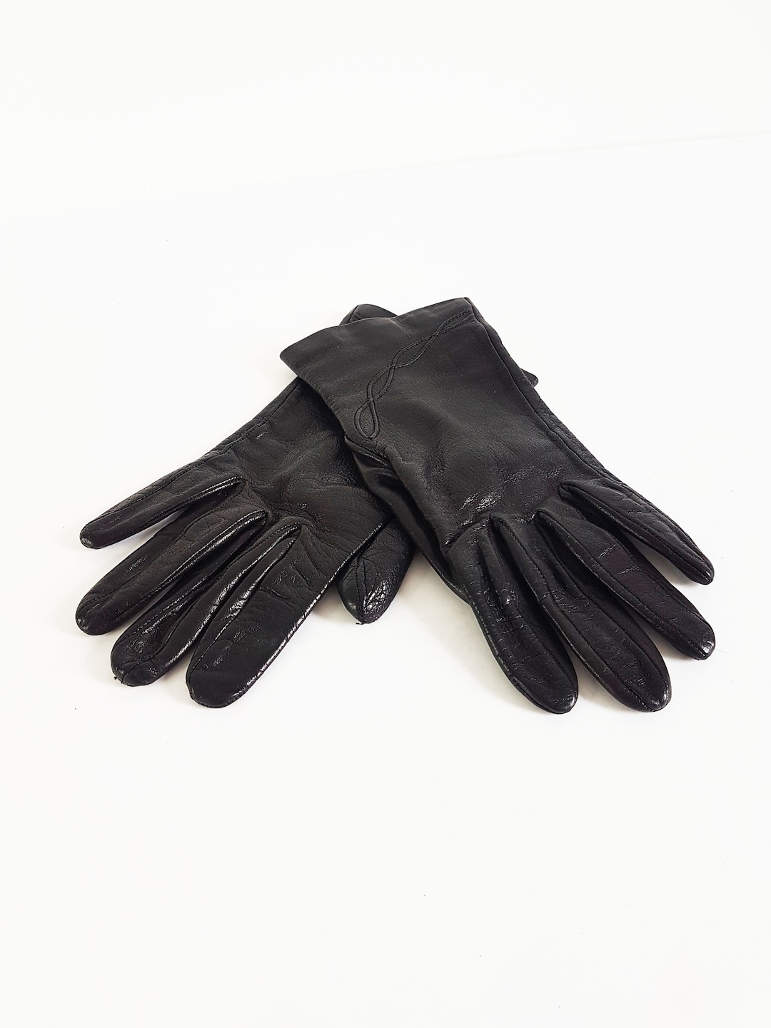 Vintage Black Leather Driving Glove Black Leather Gloves Leather Warm Gloves Vintage Black ...