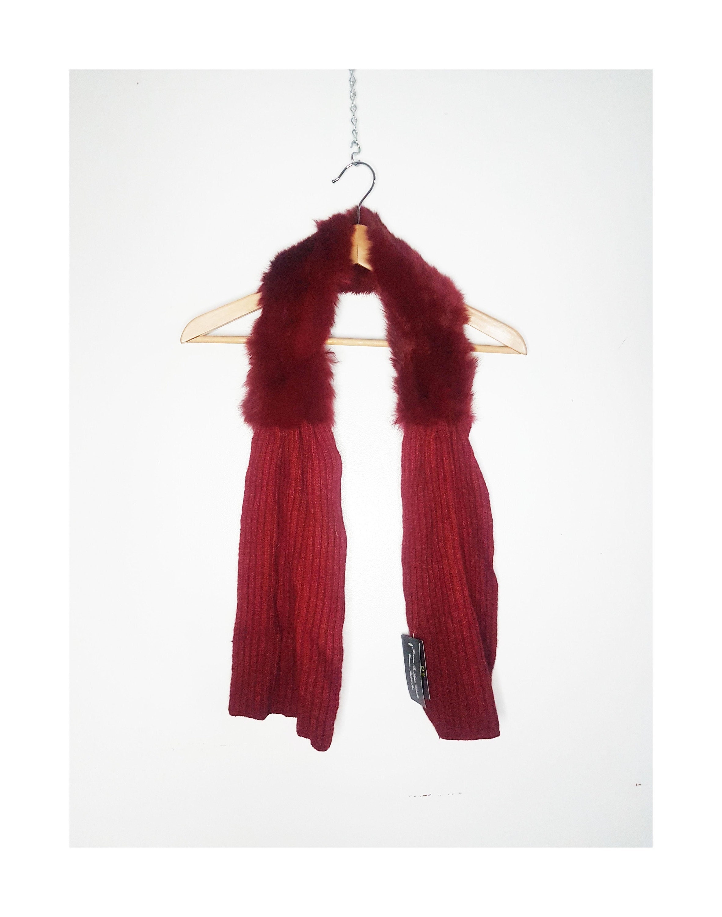 Vintage Deadstock Guy Laroche Red Rabbit Fur Angora and Wool Scarf ...