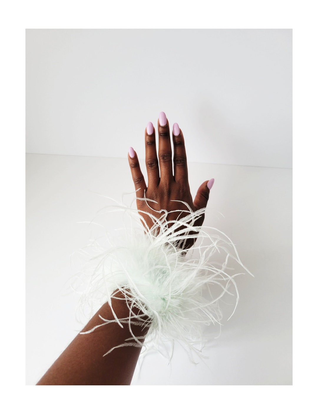 Light Green Real Feather Cuffs, 90s Style Party Feather Cuff, Ostrich ...