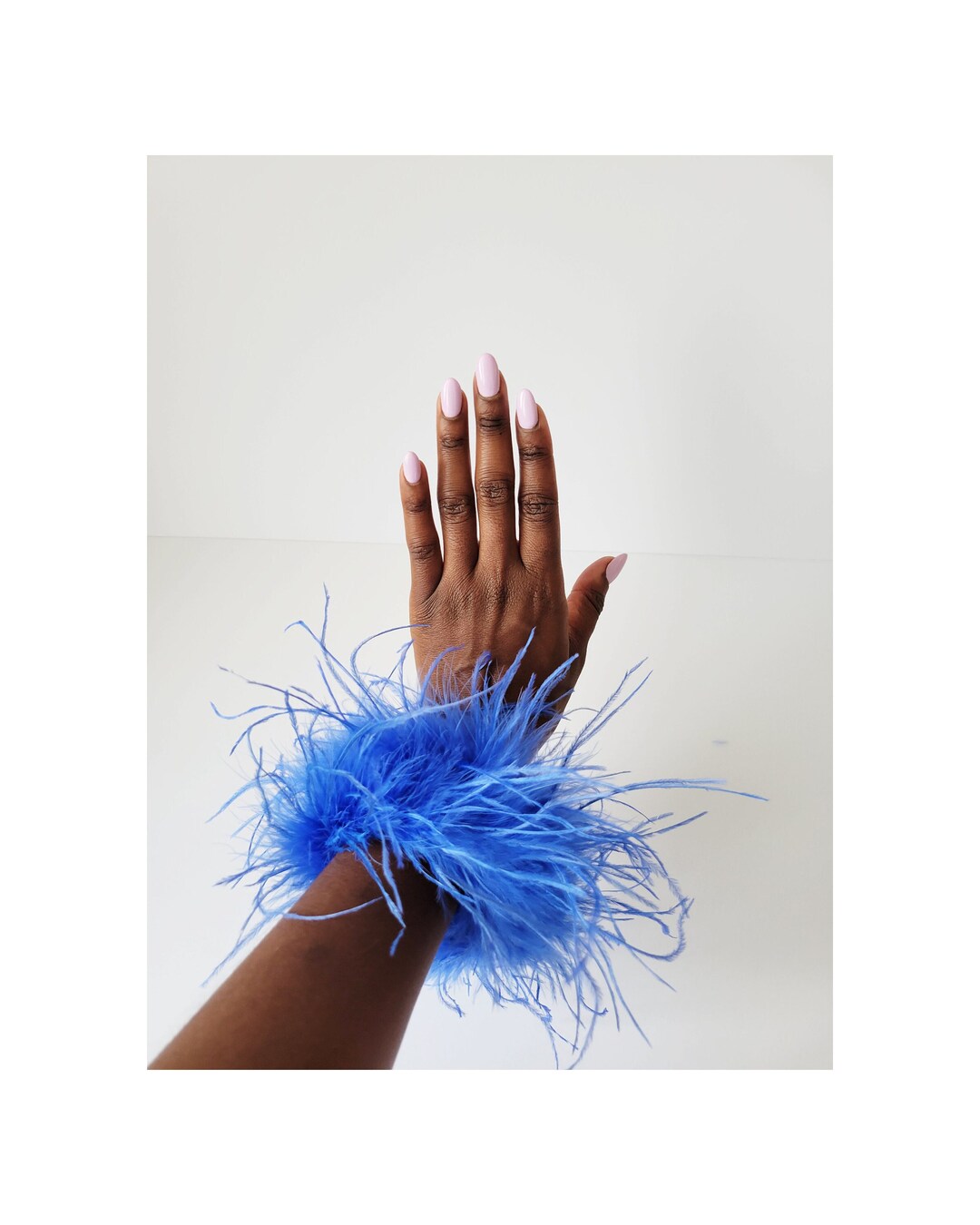 Bright Blue 90s Fluffy Feather Cuff, Sapphire Blue Ostrich Feather ...