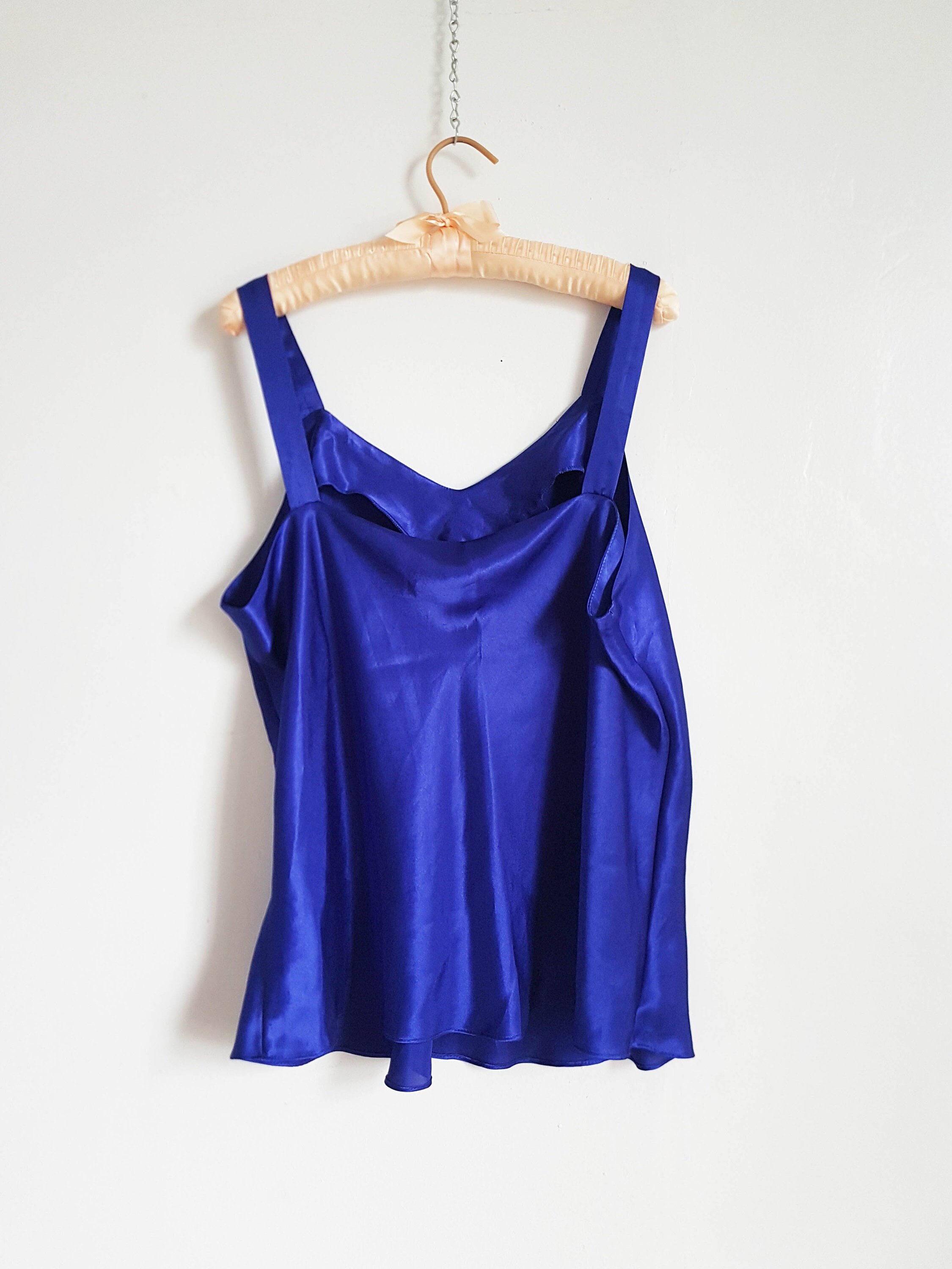 Vintage Sapphire Blue Satin Lingerie Camisole, Size L Blue Satin ...