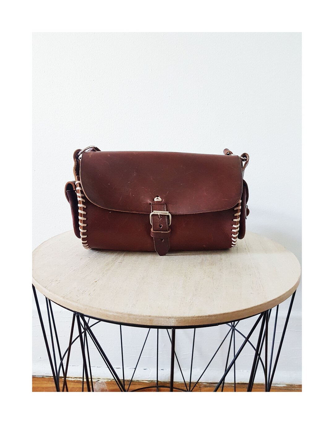1970s Vintage Tooled Leather Satchel Bag, Brown Leather Bag, Heavy ...