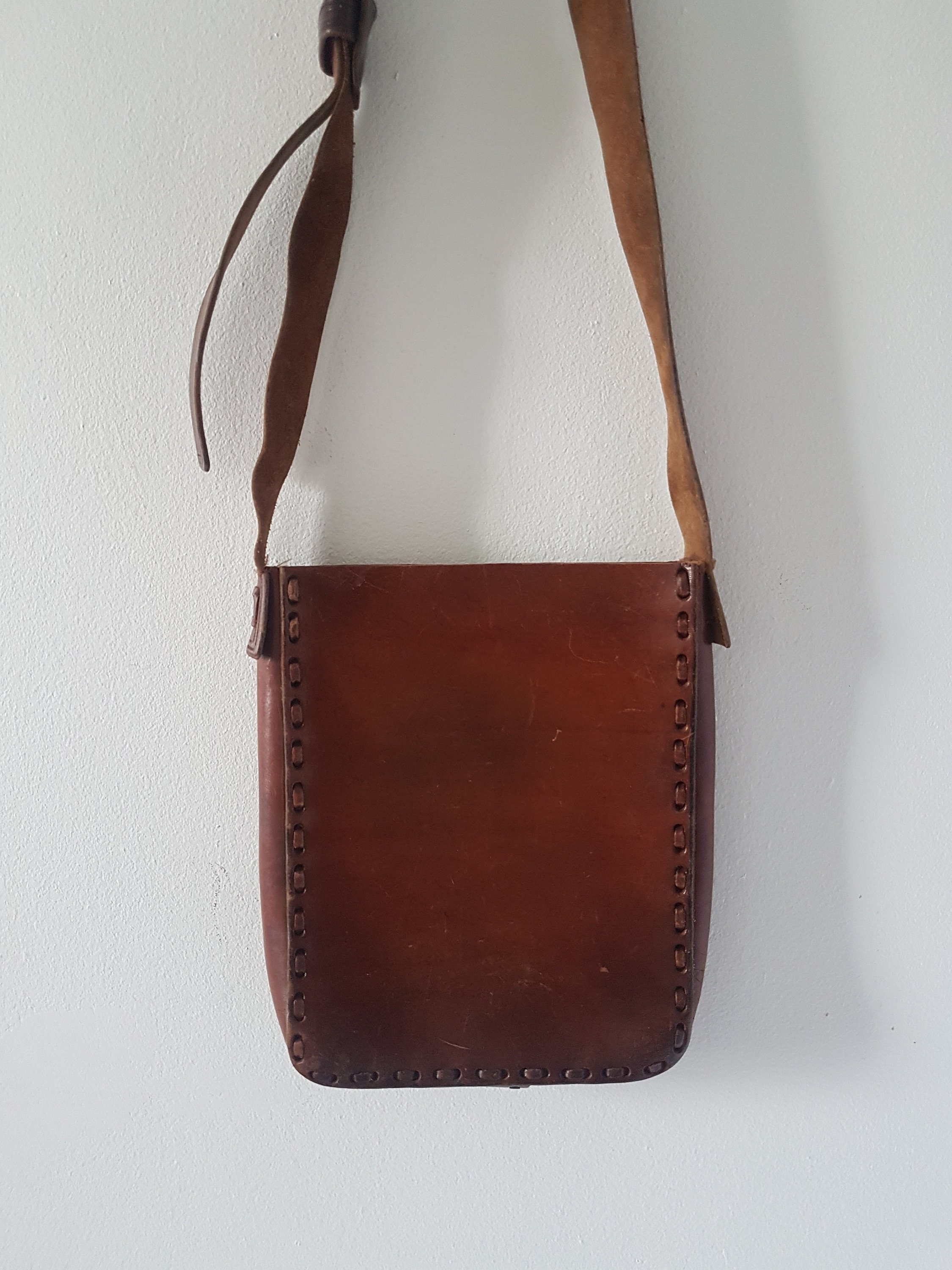 Vintage Rustic Brown Tooled Leather Bag, Unisex Brown Leather Bag ...