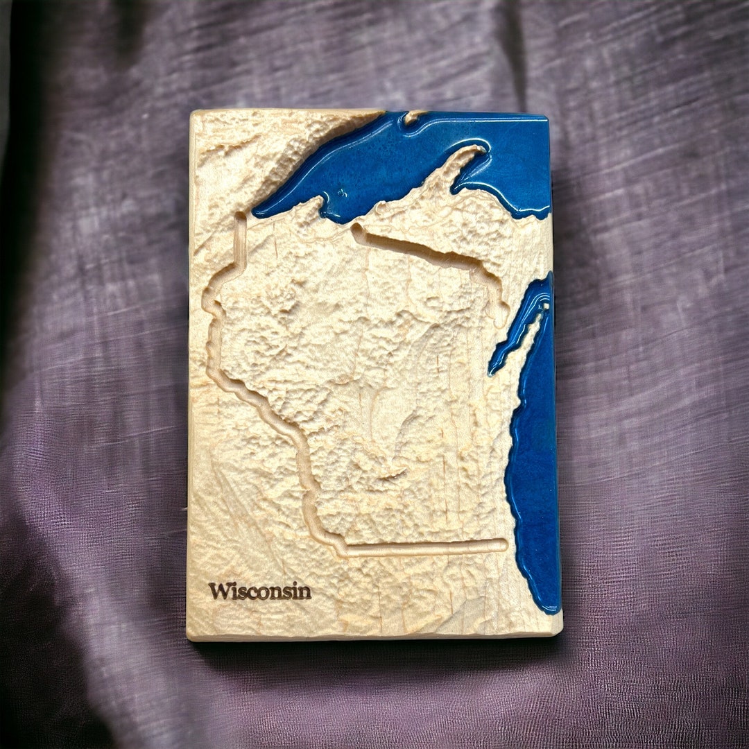Wisconsin Map | Wisconsin Wood Carved Relief Map | Wisconsin Gift ...
