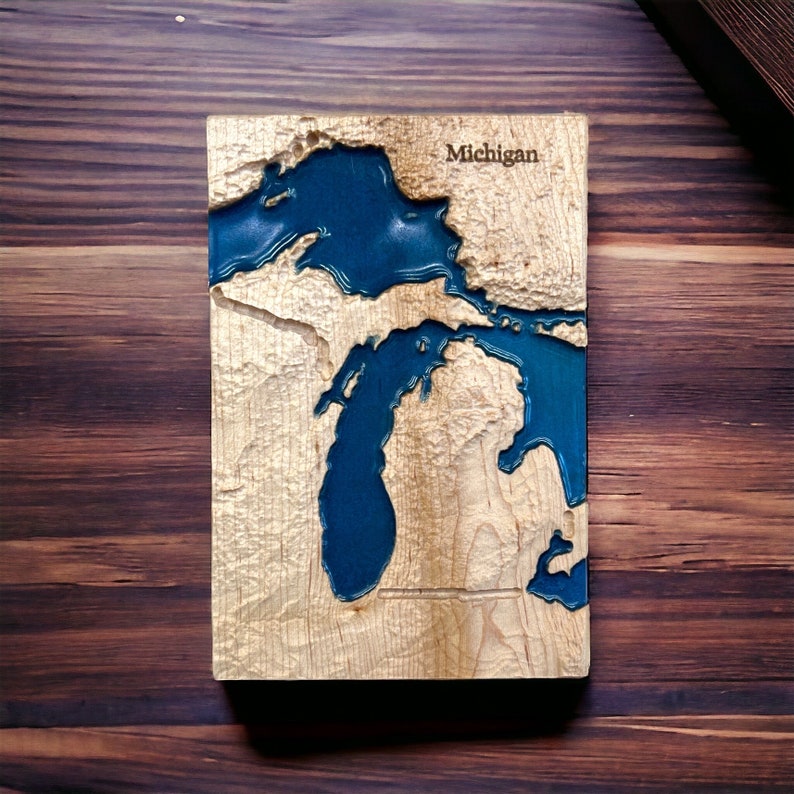 Michigan Wood Map 3D Relief Map Decor Unique Wedding Birthday ...