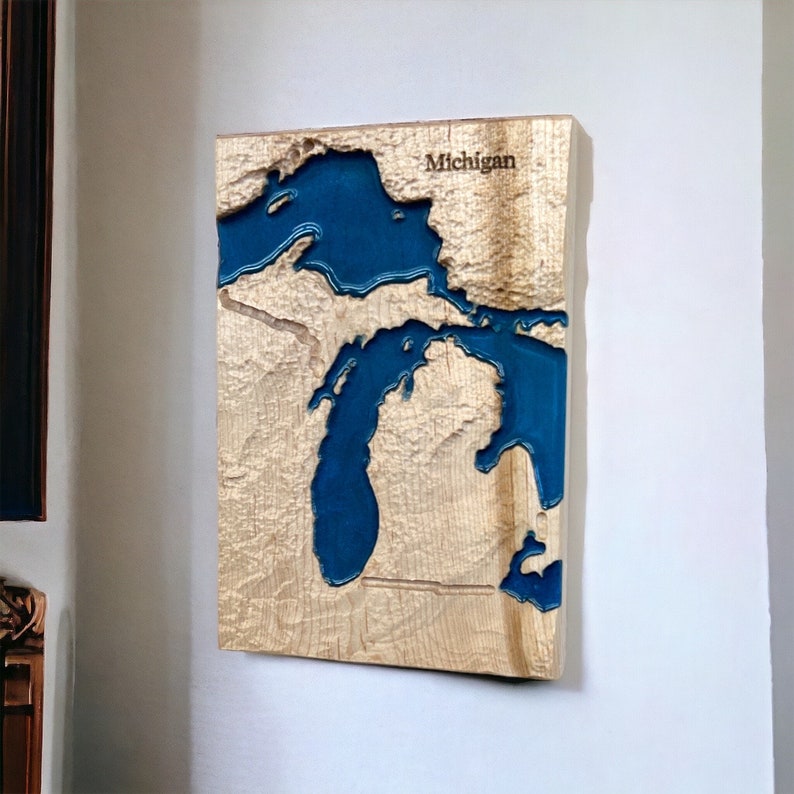Michigan Wood Map 3D Relief Map Decor Unique Wedding Birthday ...