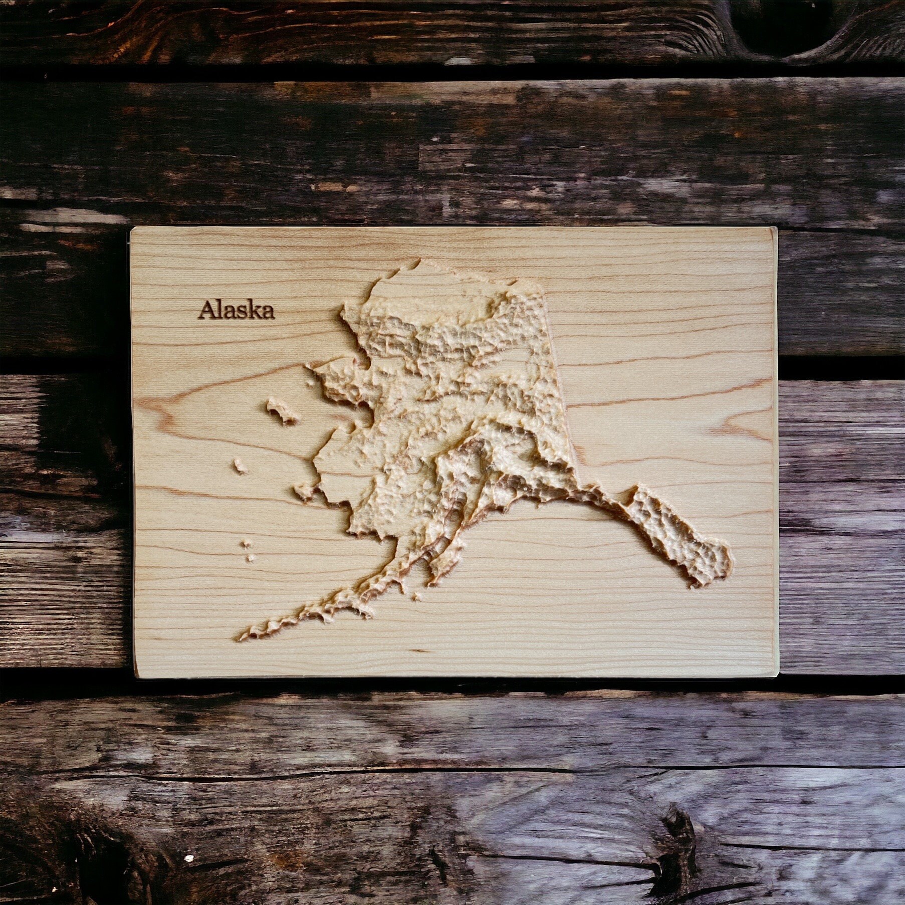 Alaska Map Wood Carved Relief Map 3D Topographic Wooden Map Unique ...