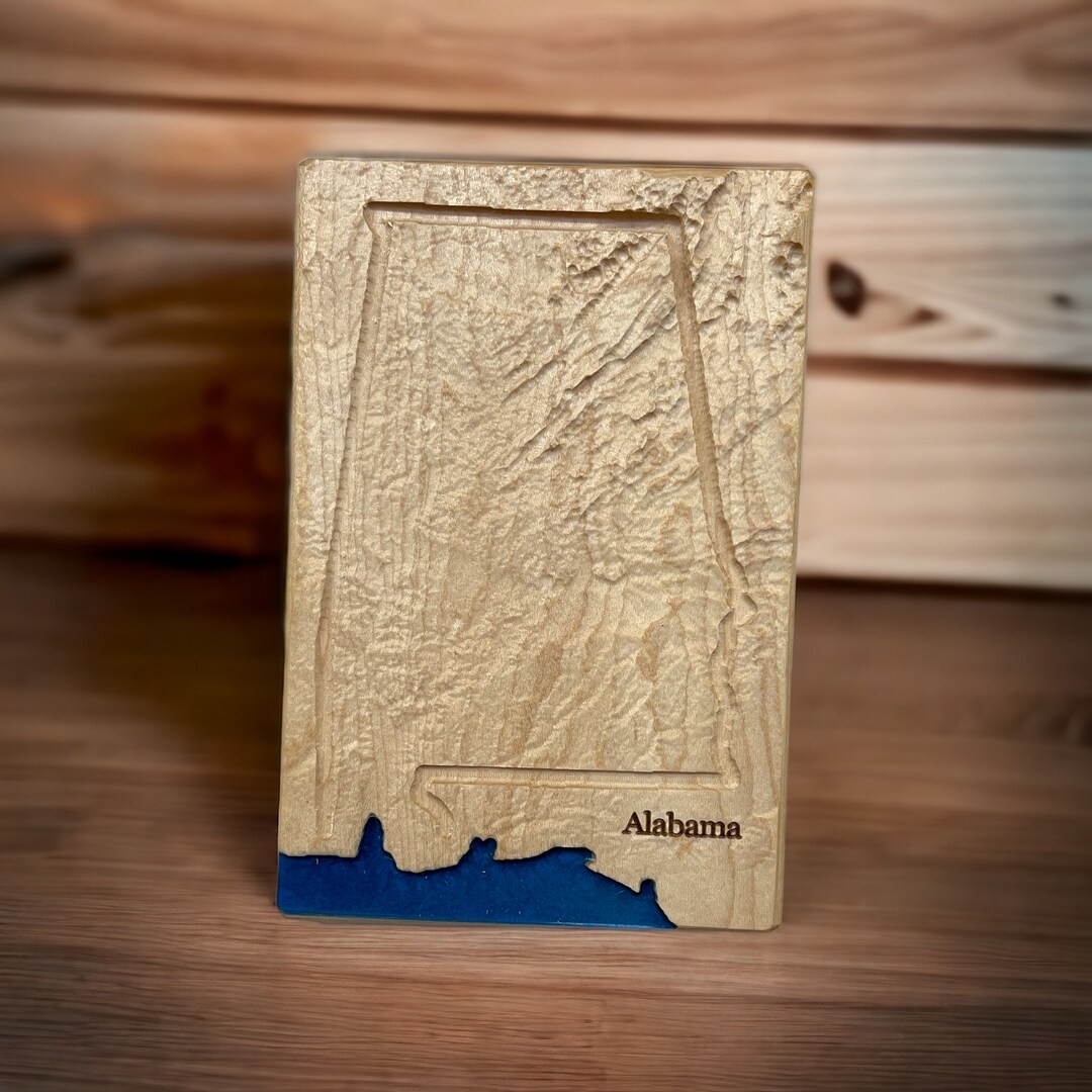 Alabama Map | Alabama Wood Carved Relief Map | Alabama Gift | Alabama ...