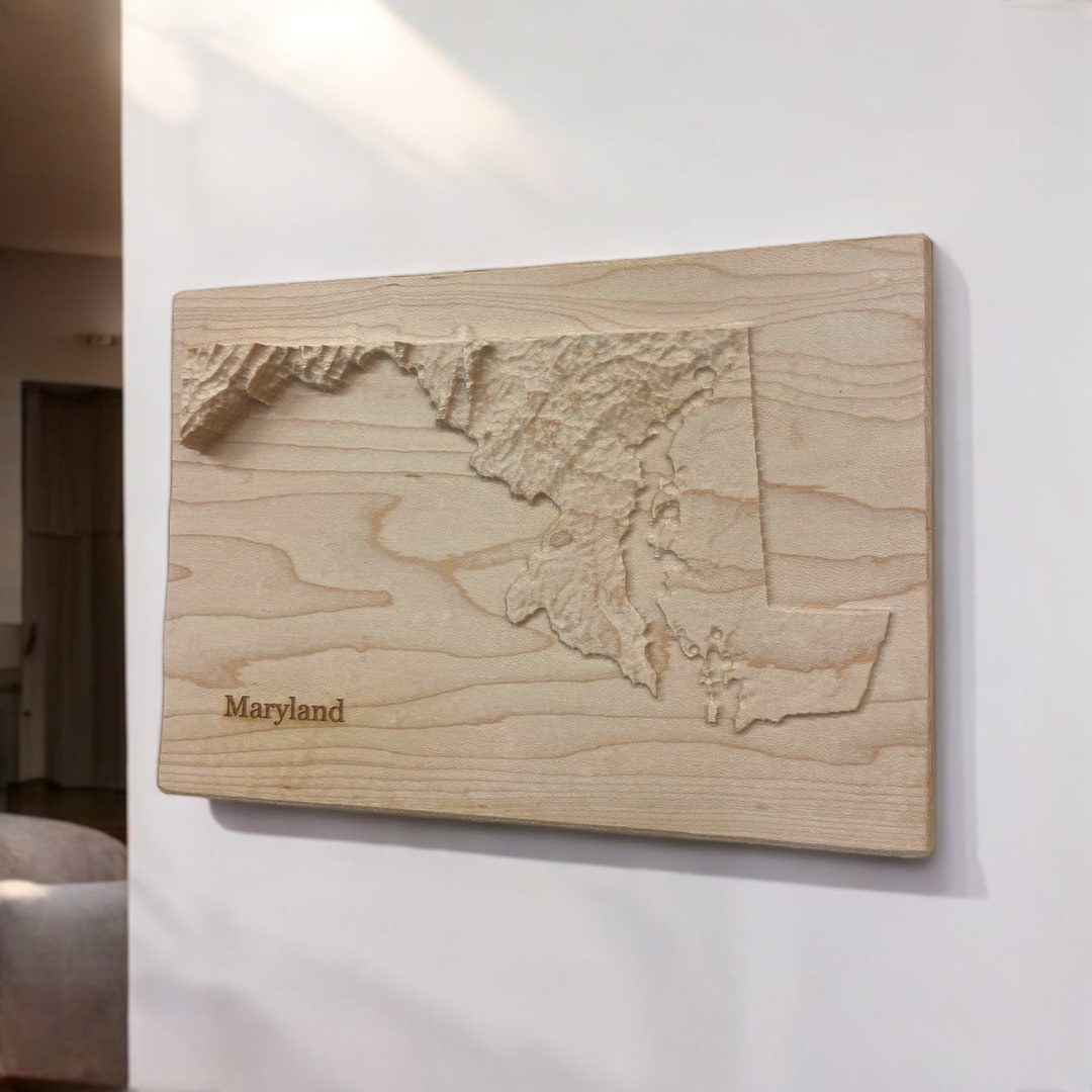 Maryland Topographic Map | Treeline Terrains | 3D Relief State Map of ...