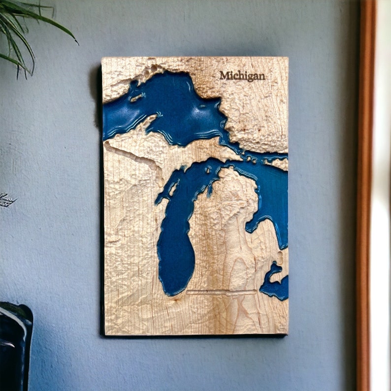 Michigan Wood Map 3D Relief Map Decor Unique Wedding Birthday ...