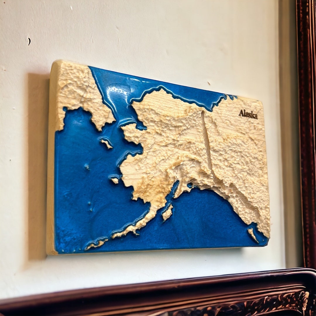 Alaska 3D Relief Map | Alaska Wood Epoxy Art | Alaska Birthday ...