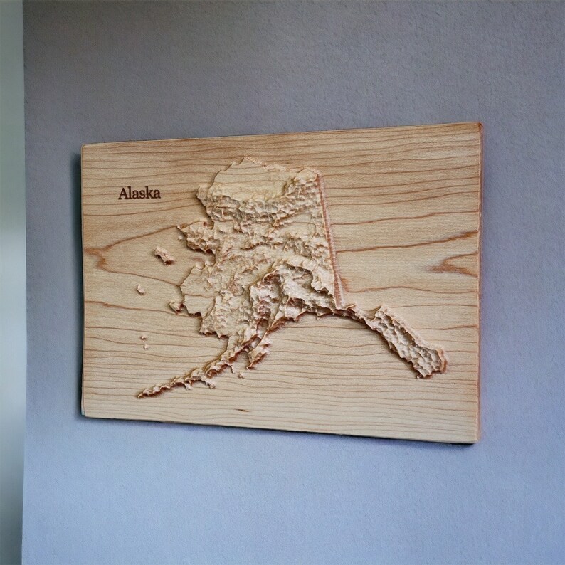 Alaska Map Wood Carved Relief Map 3D Topographic Wooden Map Unique ...