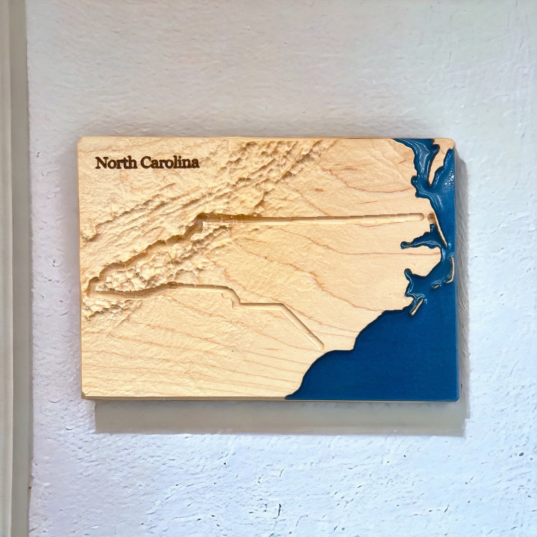 North Carolina Wood Map | 3D Relief Map Decor | Unique Wedding Birthday ...